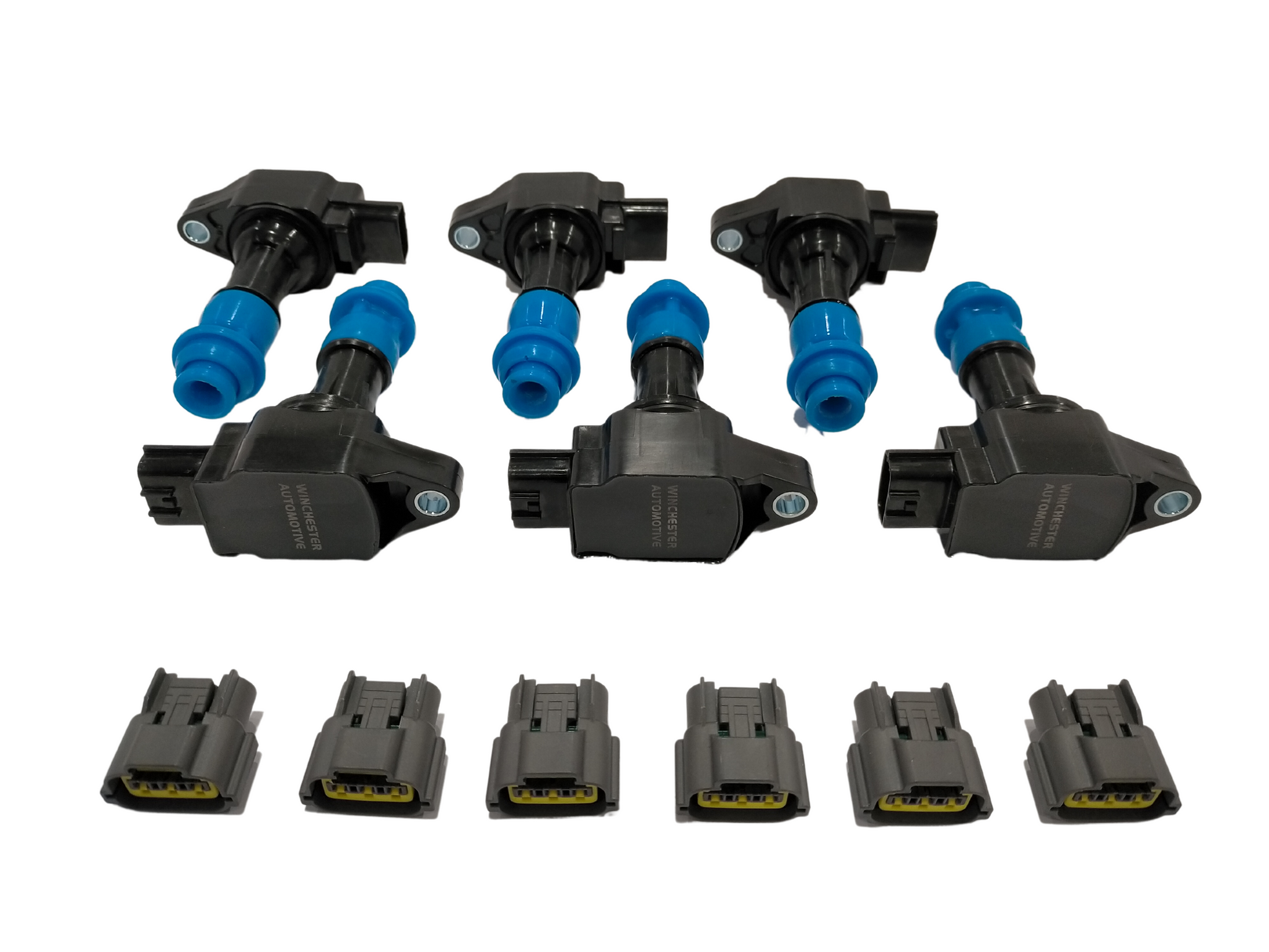 6 x AFTERMARKET R35 GTR COIL PACKS WITH SHORT STALKS + FREE CONNECTORS ...